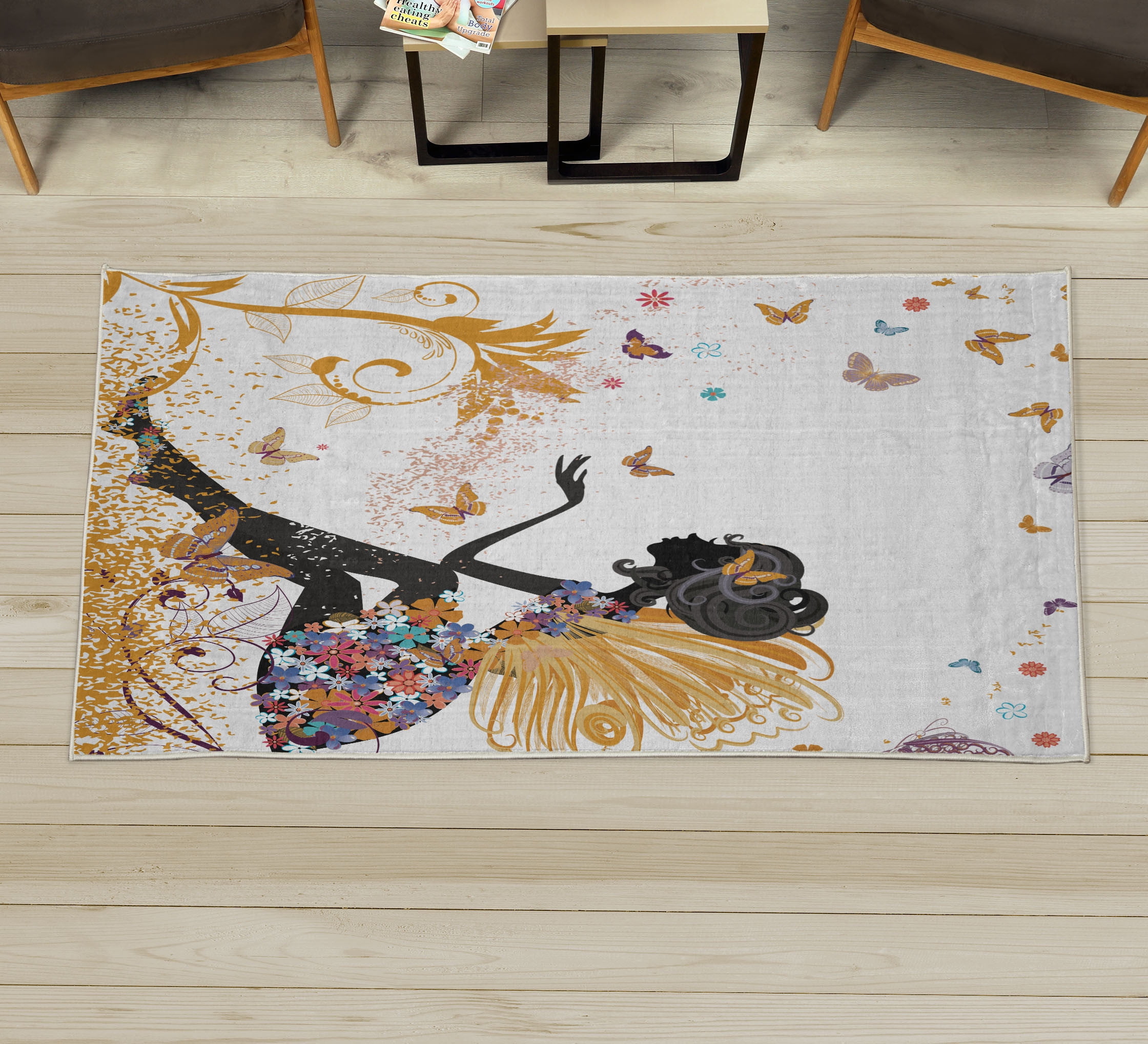 Fantasy Decorative Rug, Spring Girl Wings in a Floral Dress Surreal ...