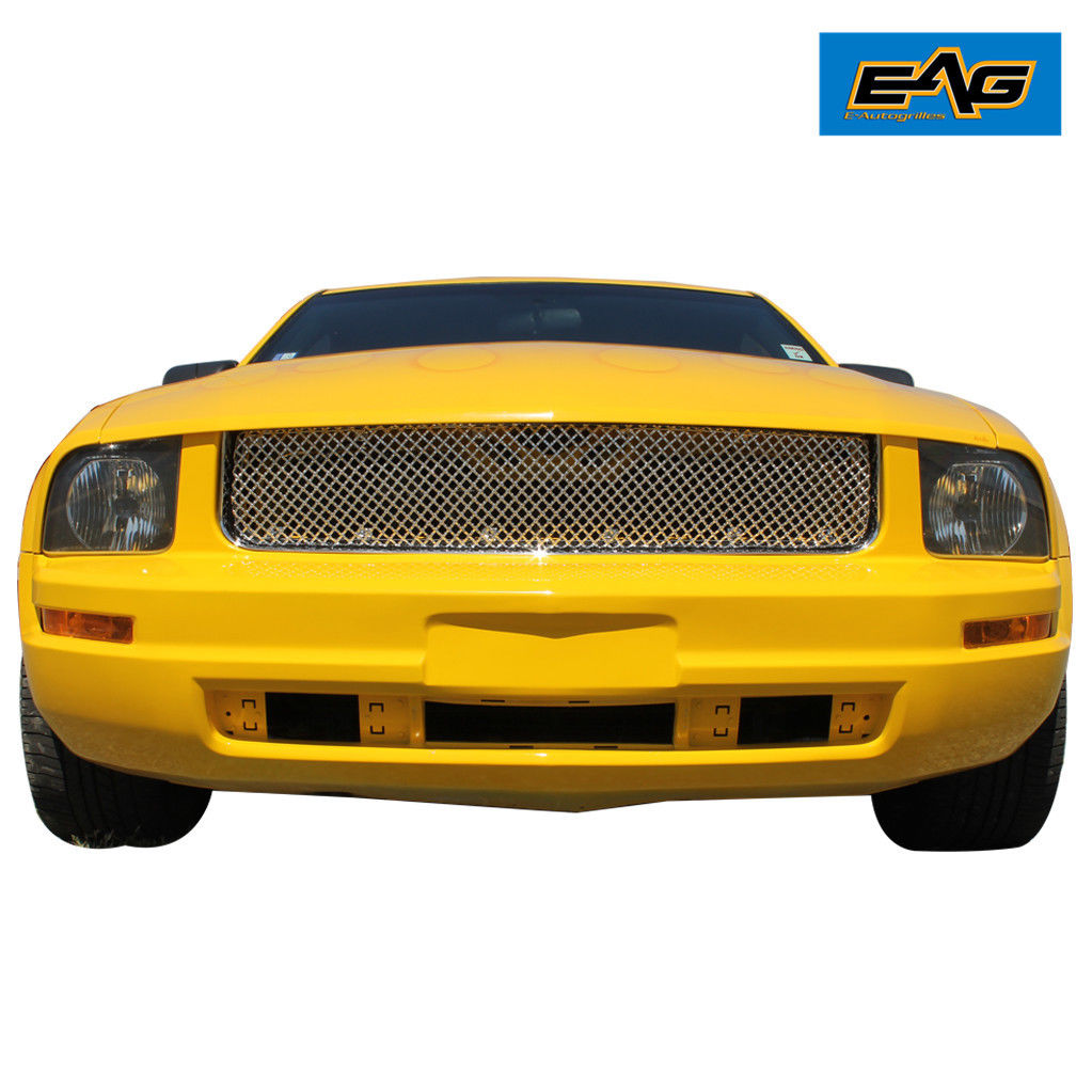 EAG Chrome Mesh Grille+Shell Compatible with 05-09 Ford Mustang V6 ...