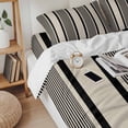Black Beige Stripes Duvet Cover Set Full Size, Lines Modern Vertical ...