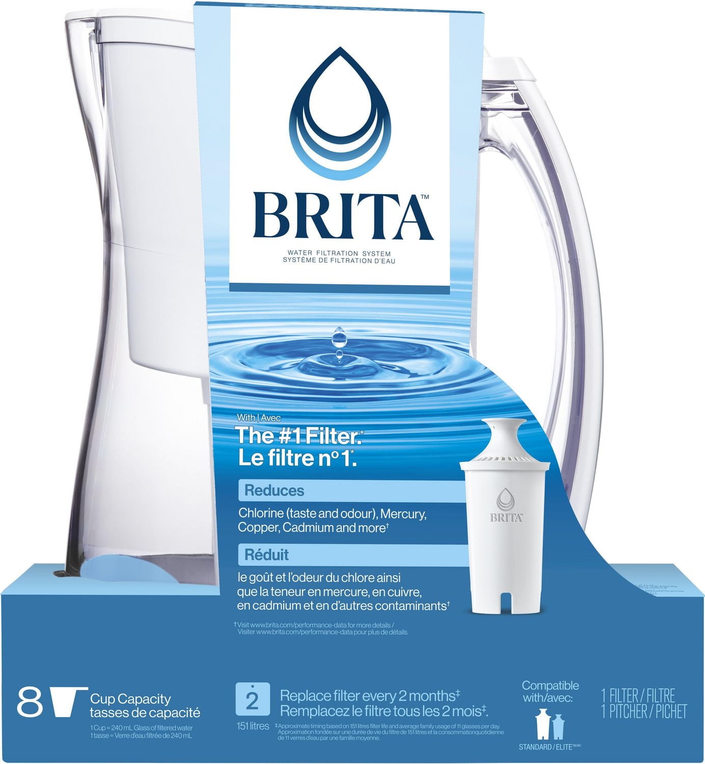 Brita 8 Cup Filter Pitcher, Reduces Chlorine taste and odour from Tap ...