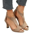 Bibifish Womens Heeled Sandals Peep Toe Back Zipper Cutout Suede Kitten ...