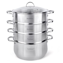 HausRoland 3-Tier Stainless Steel Steamer Pot with Glass Lid 9.08 Qt (8 ...