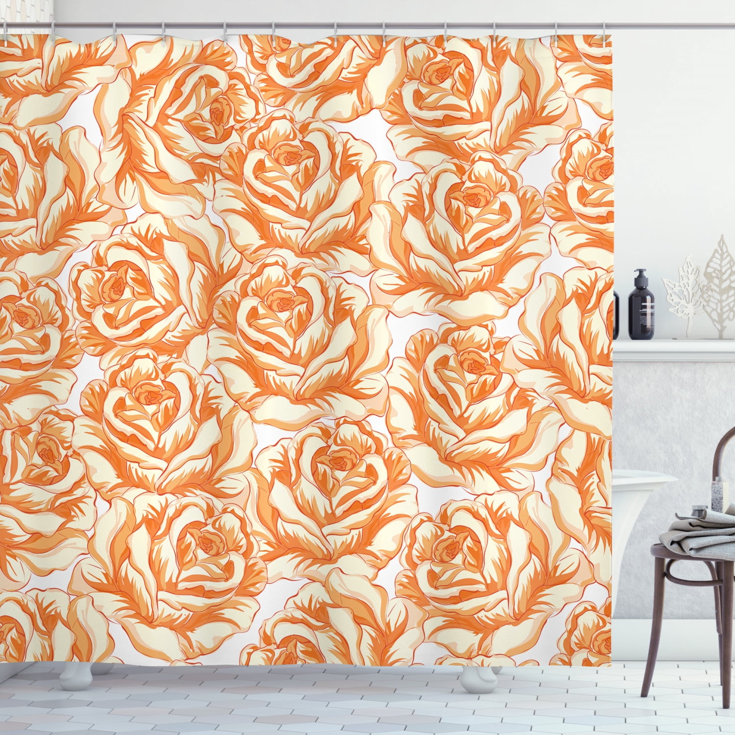 Ambesonne Burnt Orange Shower Curtain, Romantic Love Flowers, 69"Wx75"L ...