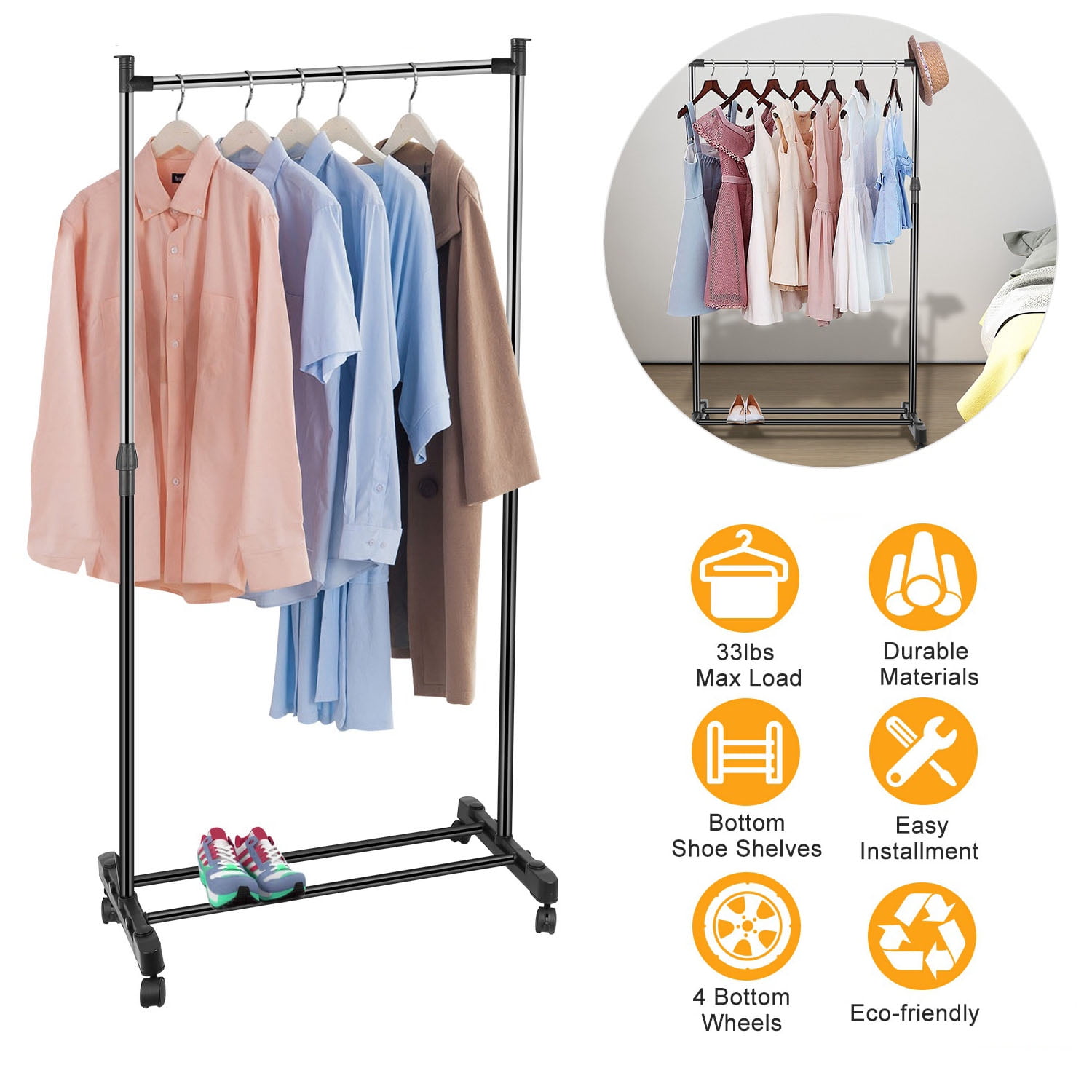 iMounTEK Garment Racks, Adjustable and Extendable Single-Rod Clothes ...