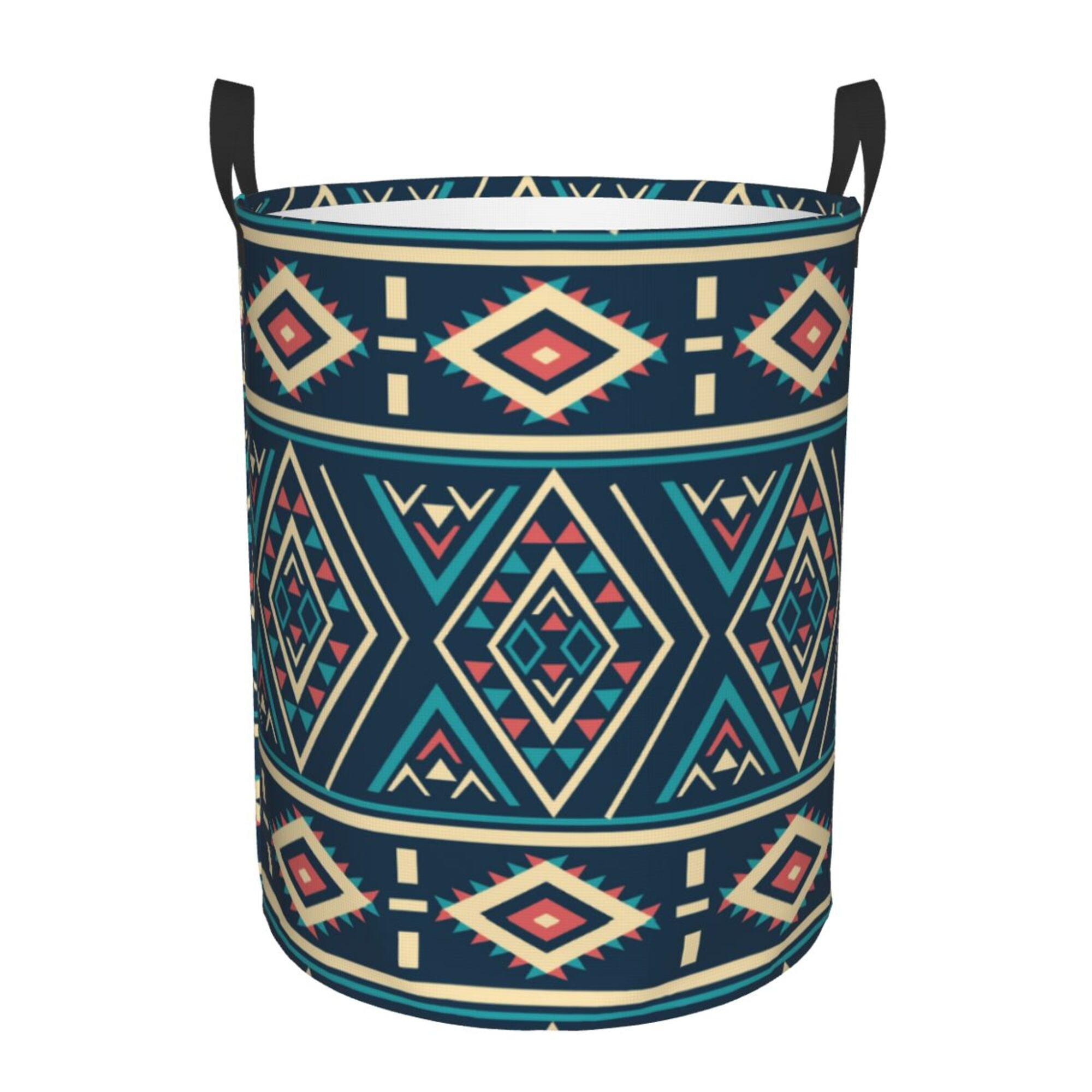 TEQUAN Waterproof Laundry Hampers, Retro Blue Tribal Style Geometric ...