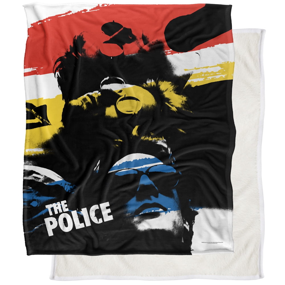 The Police Blanket, 50"x60" Stripes and Heads Silky Touch Sherpa Back ...