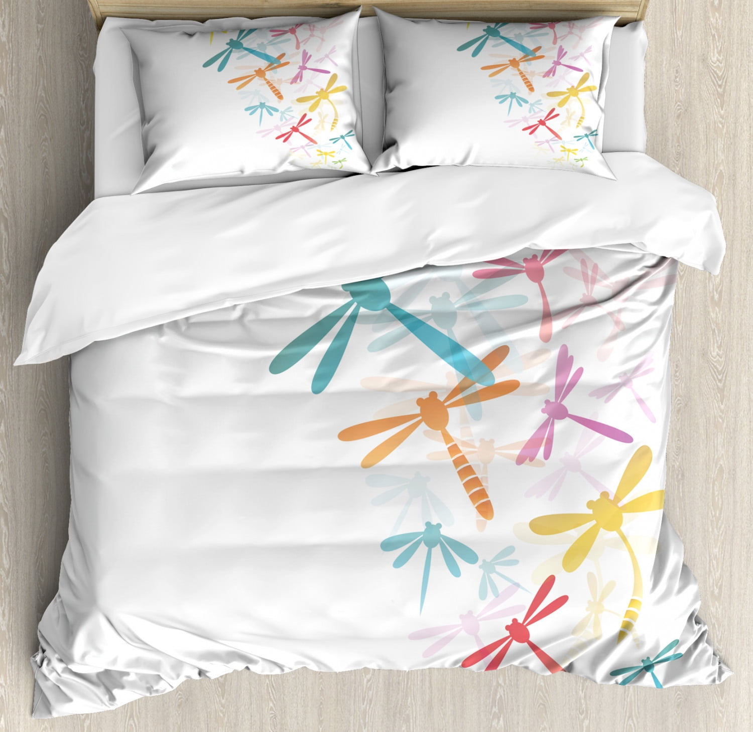 Dragonfly Queen Size Duvet Cover Set, Silhouette of Flying Winged ...