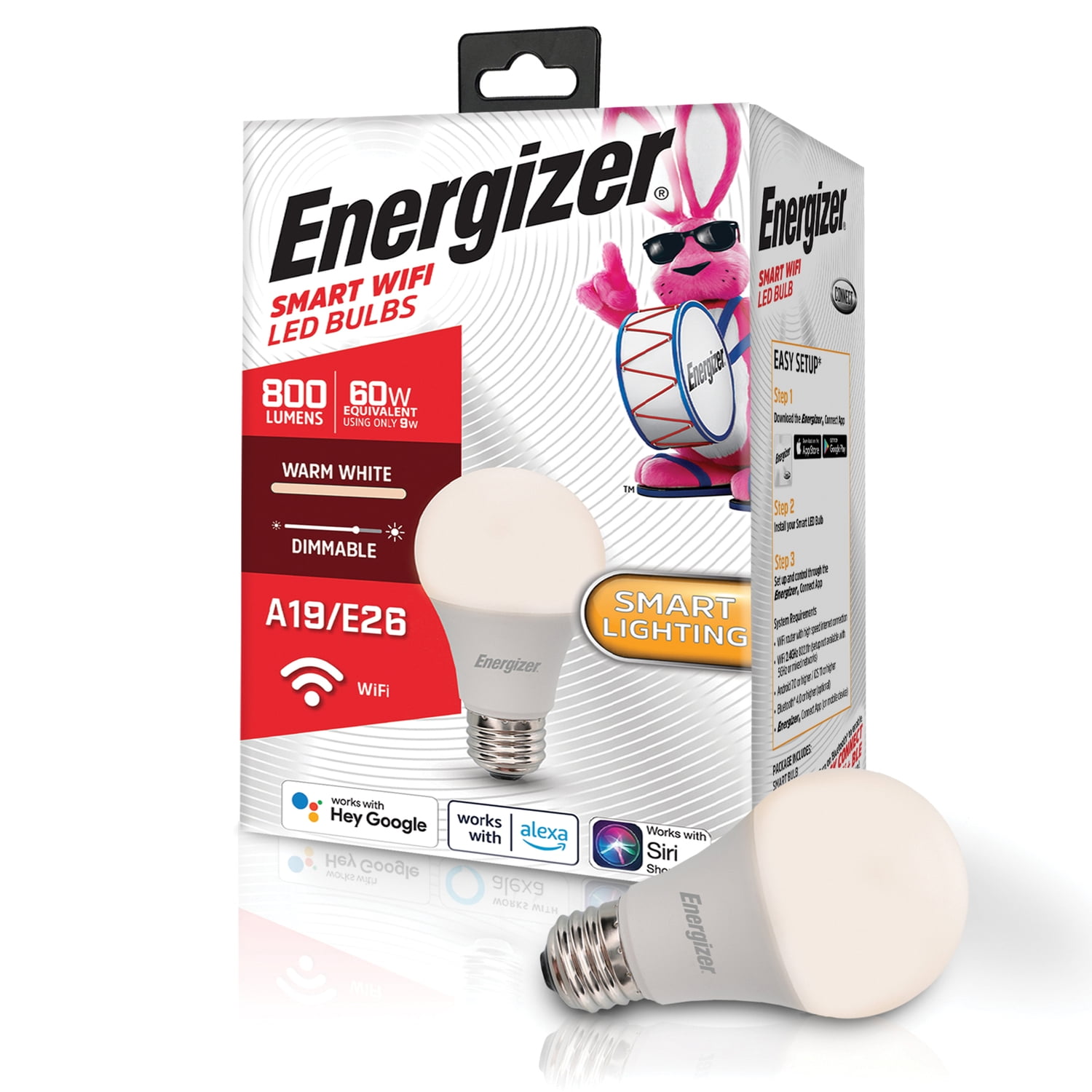 Energizer Smart Bright Warm White LED Light Bulb, A19 Shape, E26 Base ...