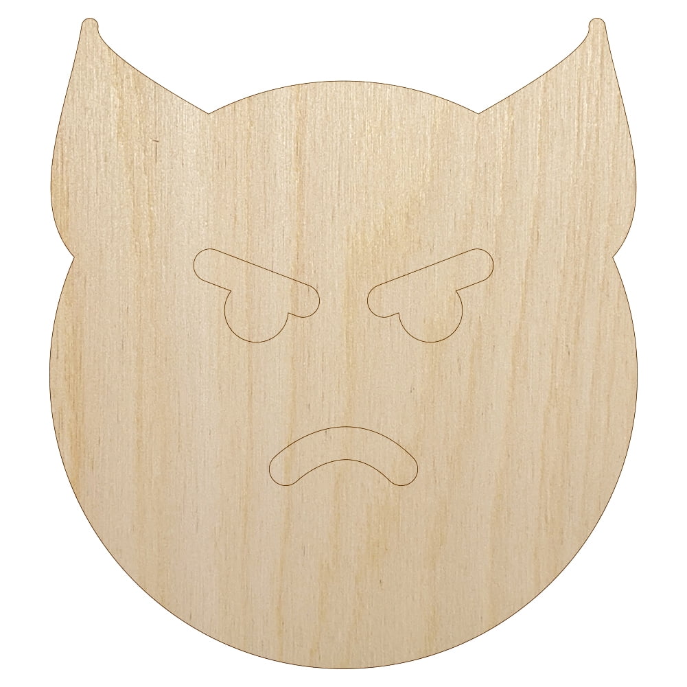 Angry Devil Face Emoticon Wood Shape Unfinished Piece Cutout Craft DIY ...