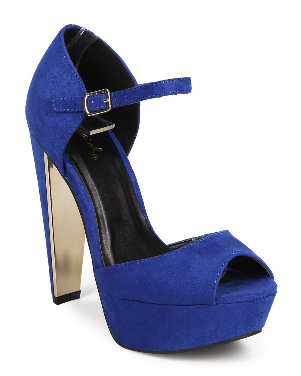 Qupid DI99 Women Suede Peep Toe Gold-Plated Chunky Heel Platform Pump ...