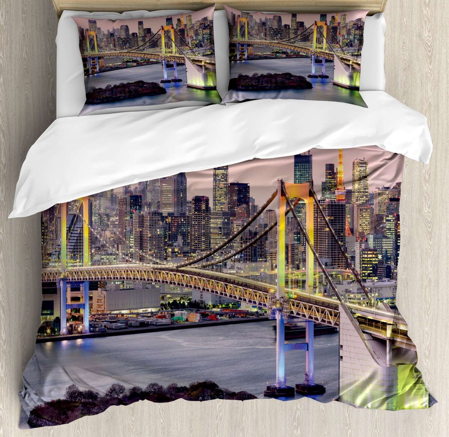 Cityscape Duvet Cover Set Queen Size, Tokyo Japanese Capital City ...