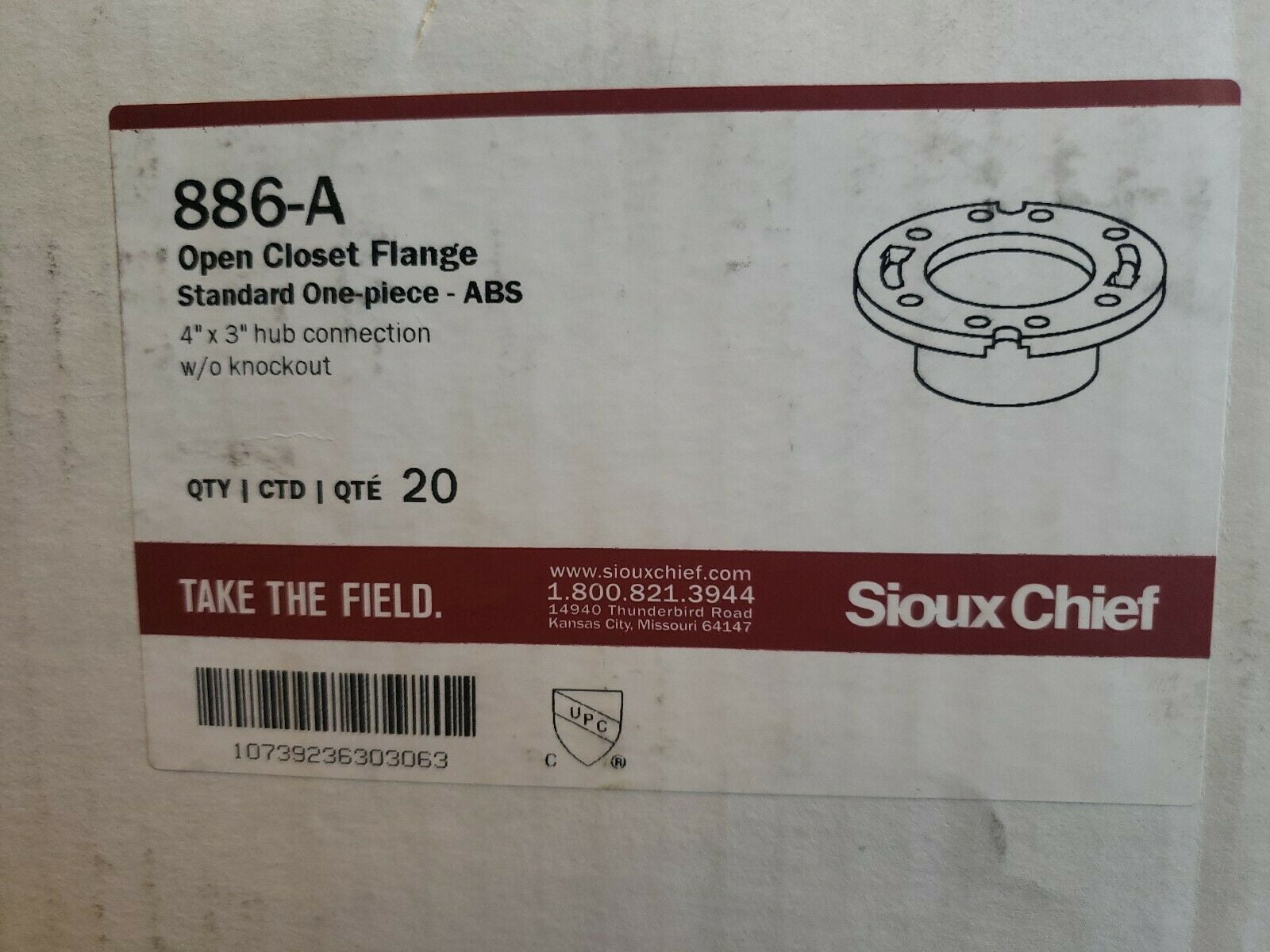 (20/CASE) Sioux Chief 886-A Open Closet Flange Standard One-Piece ABS 4 ...