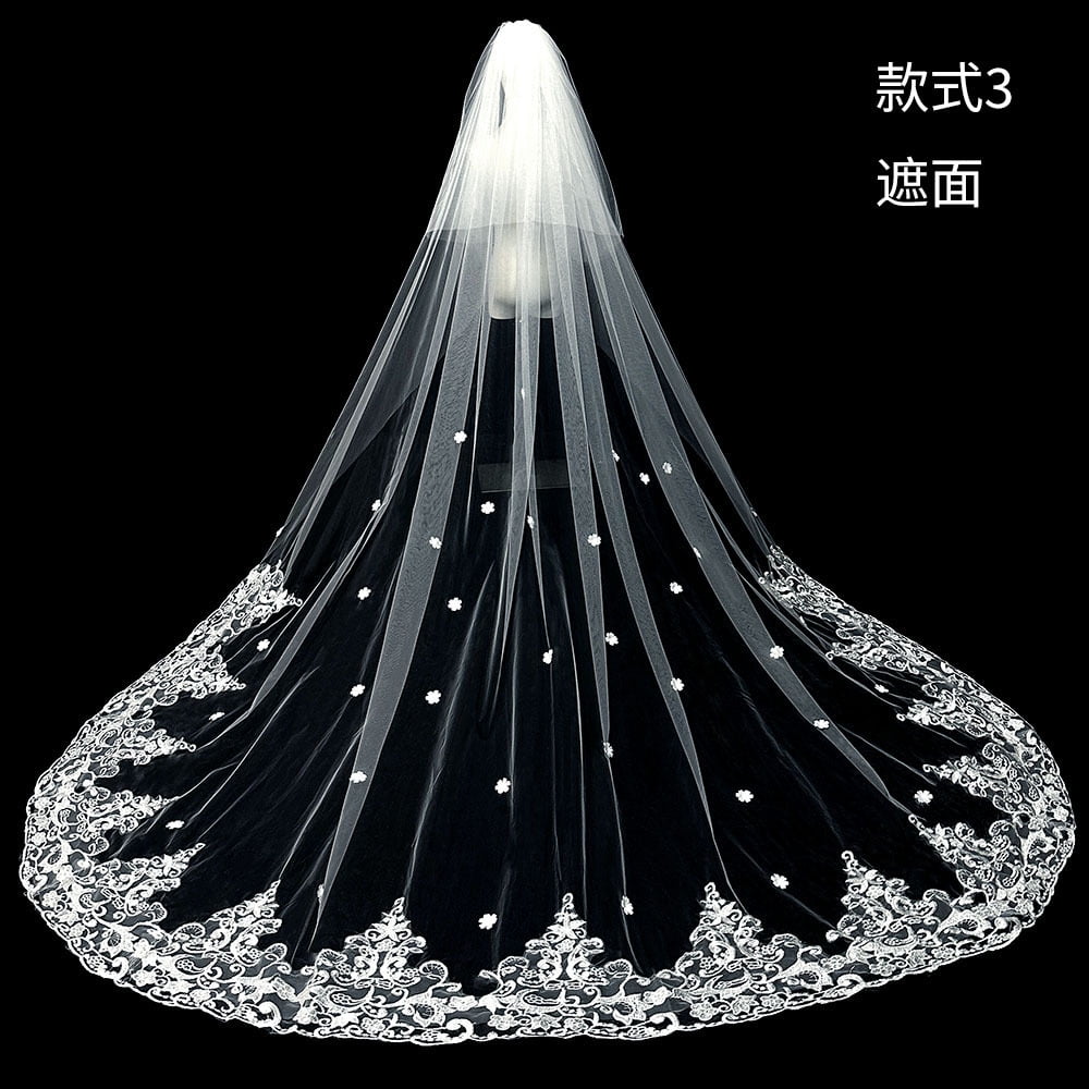 Zhuge Velos de novia de color blanco marfil con borde de encaje, largo ...