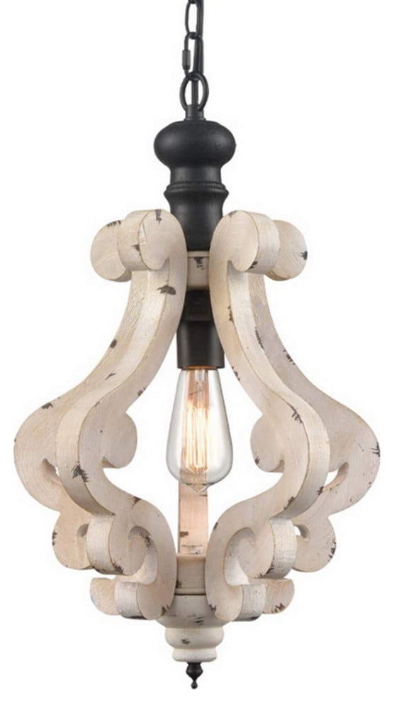 Napoli Farmhouse Wood Pendant Light Distressed Off-white Fixture ...