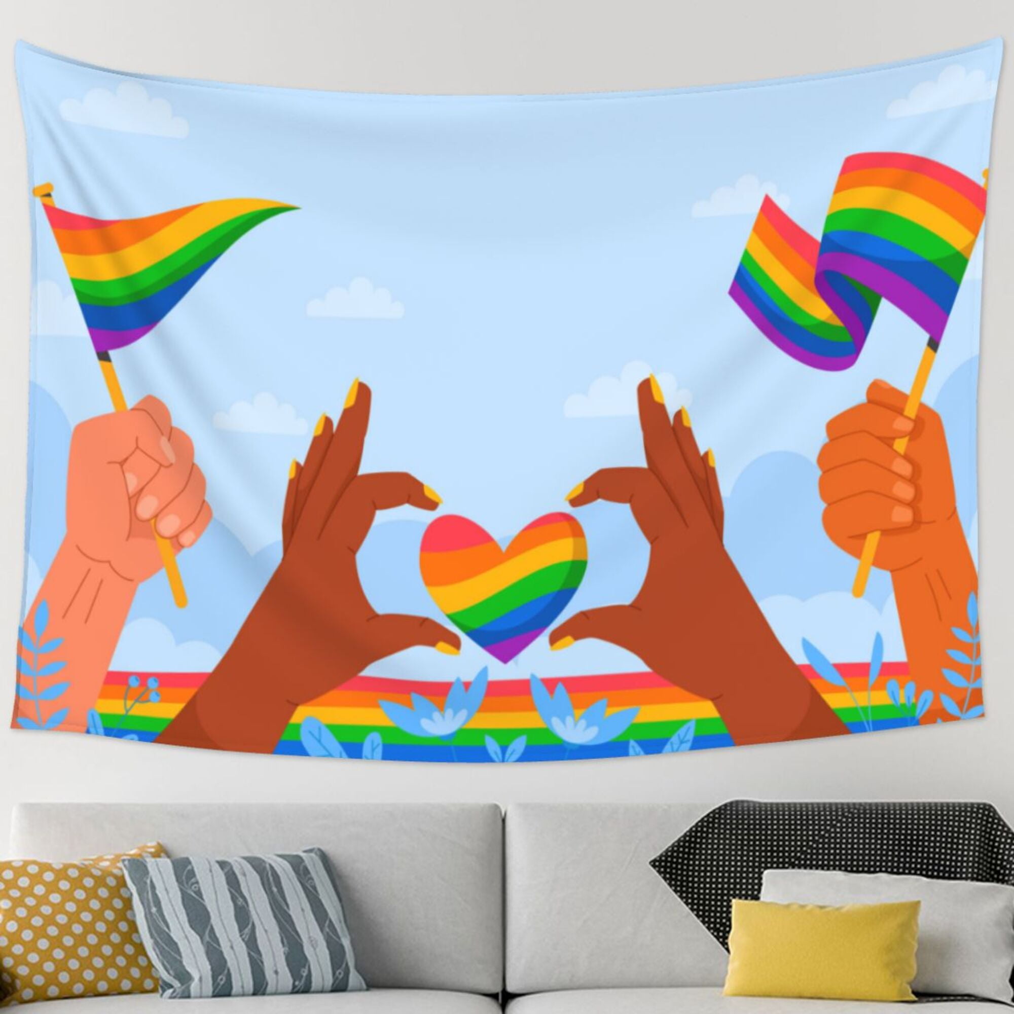 Tequan Lgbt Bisexual Pride Month Pattern Large Tapestry Aesthetic