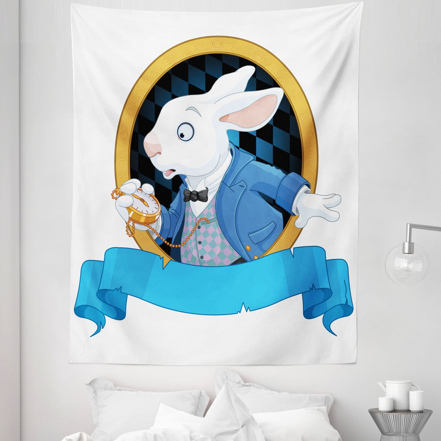 Cartoon Tapestry, Rabbit Pocket Watch Design Alice Fantasy World ...