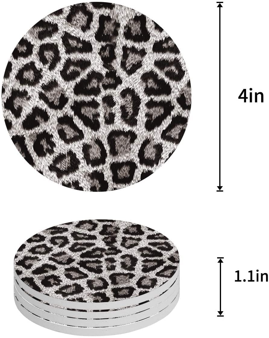 FMSHPON Leopard Print Black Grey White Set of 6 Round Coaster for ...