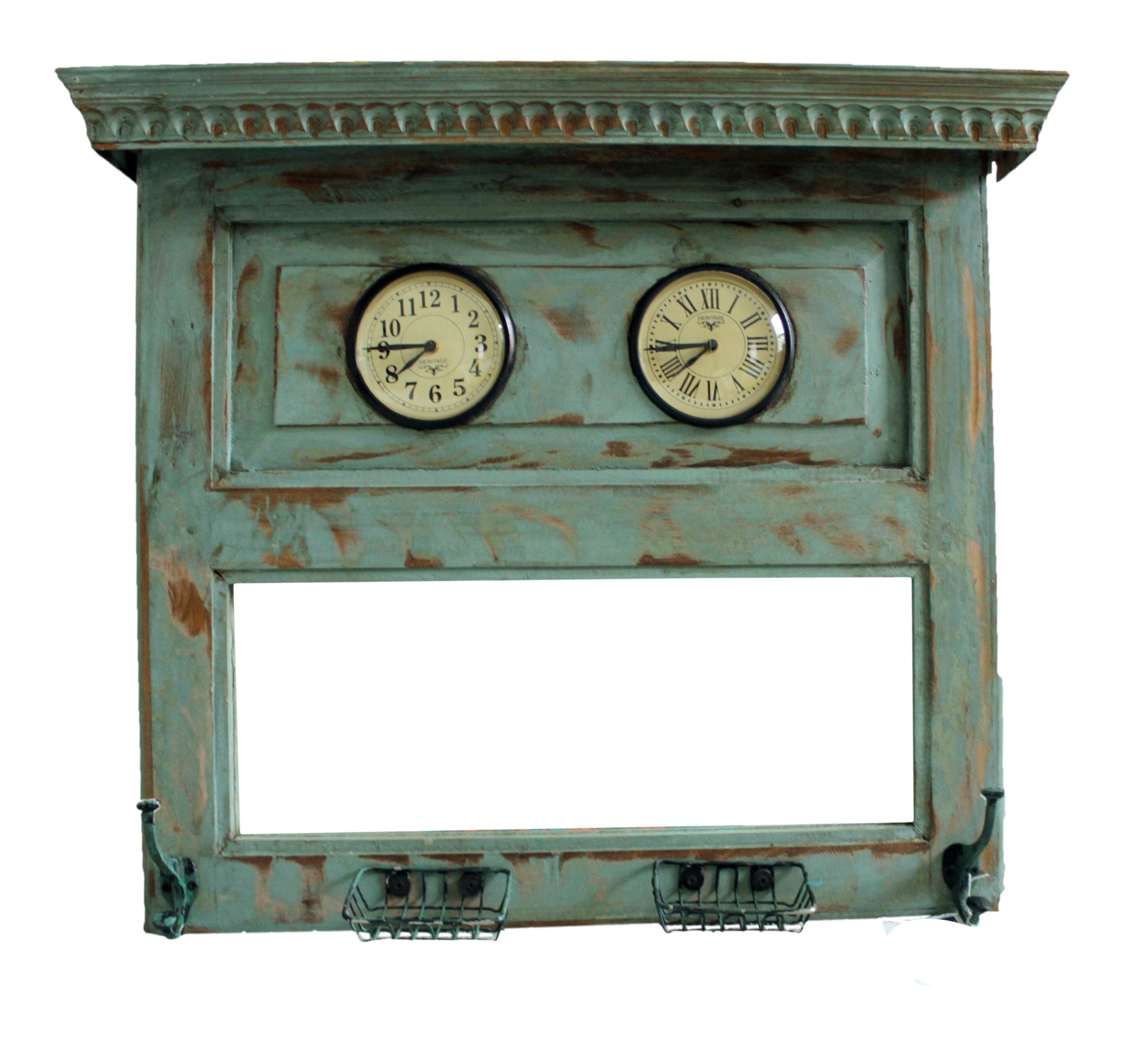 Dual Dial Wooden Wall Clock With Mirror, Blue - Walmart.com