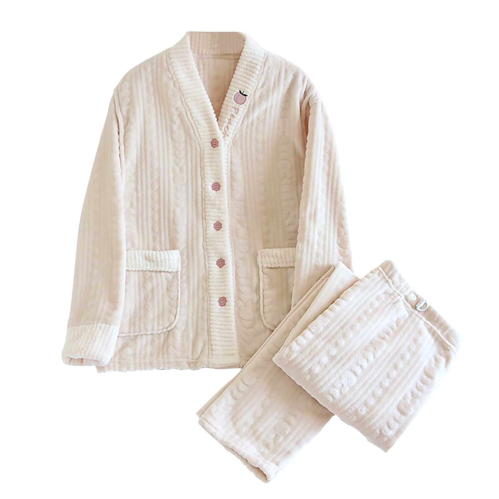 Click here for Haiming Womens Warm Pajamas Set Fleece Button Up T... prices