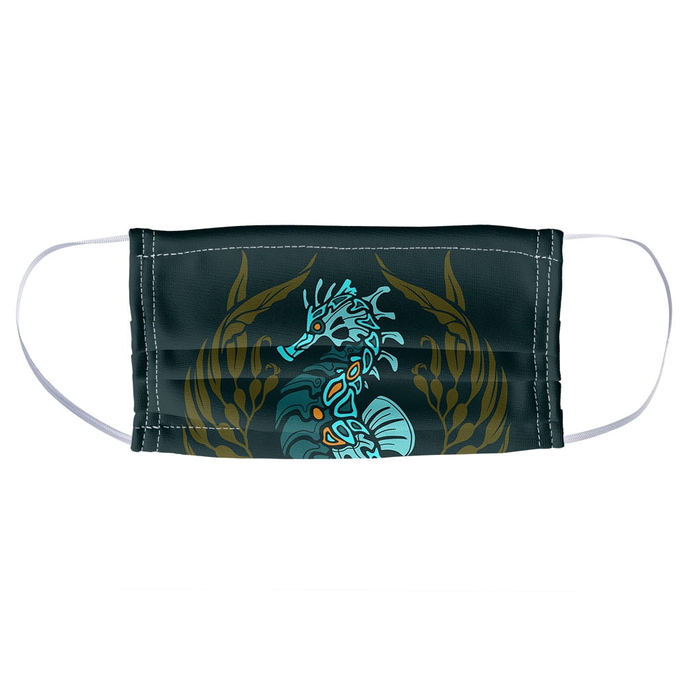 Blue Seahorse with Kelp 1-Ply Reusable Face Mask Covering, Unisex ...