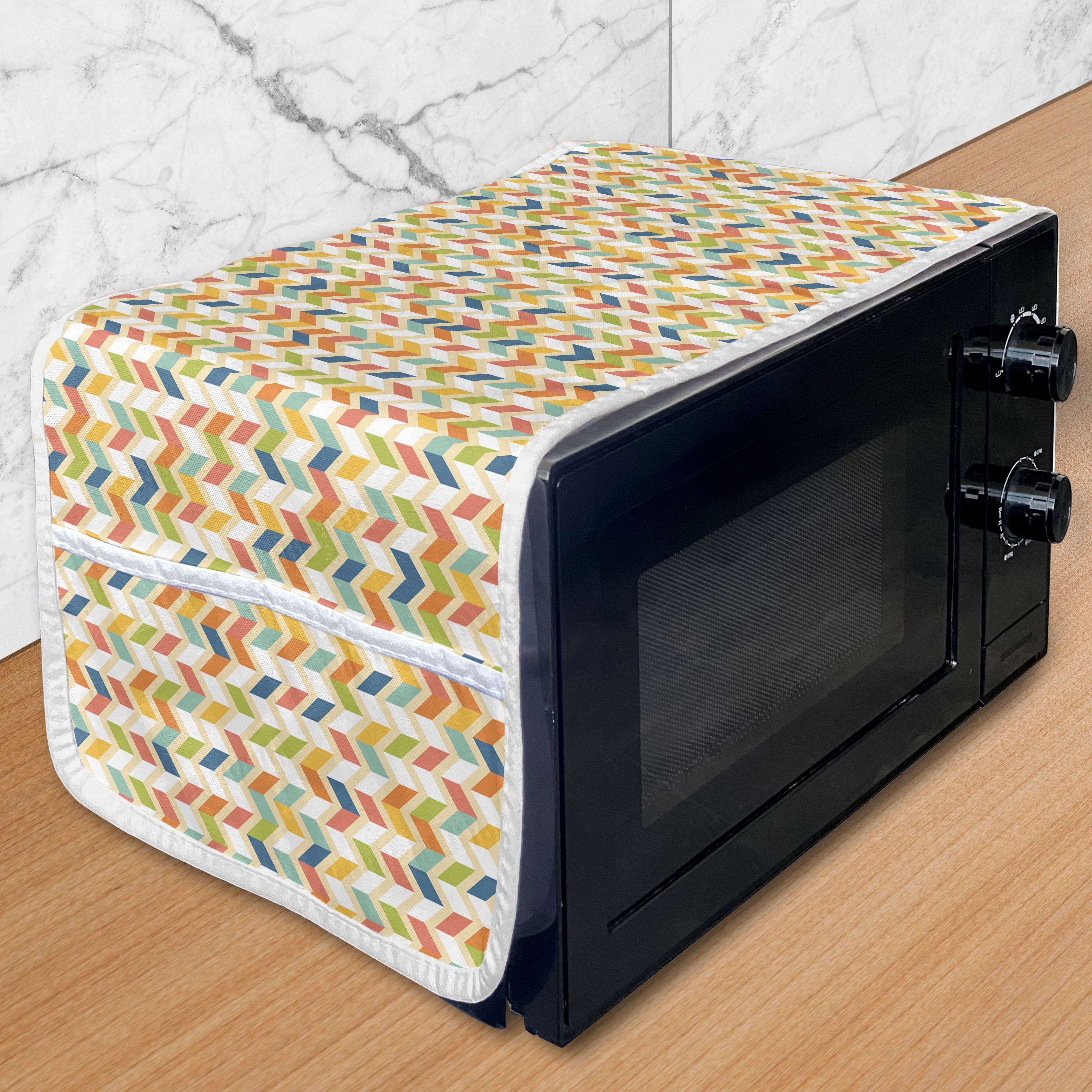 Chevron Microwave Oven Cover, Retro Style Rainbow Colored Angled ...