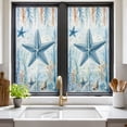 Blue Starfish Window Privacy Film, Nautical Coastal Shell Bubble Wood ...