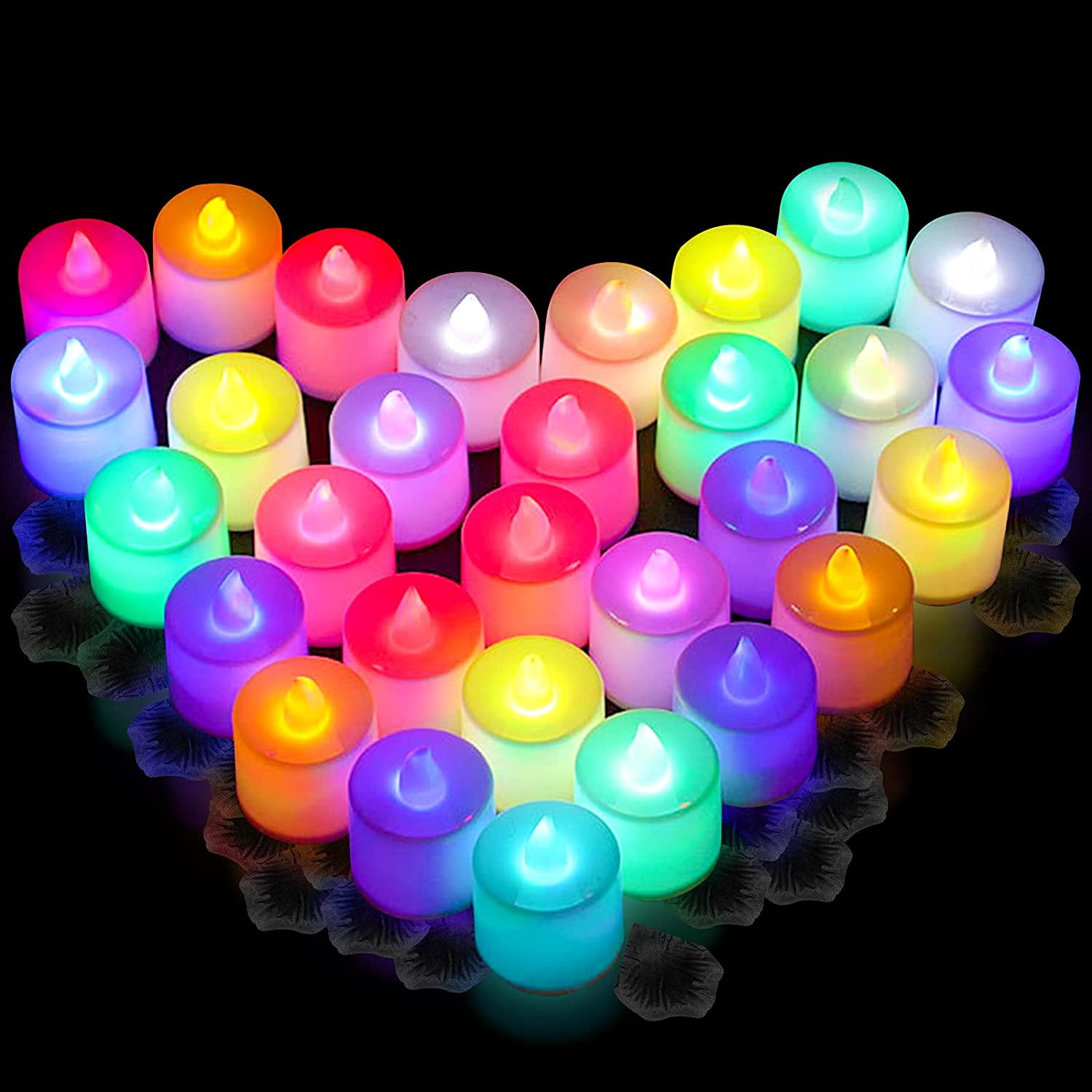 24 PCS LED Tea Lights, Color Changing Flameless Tea Light Petals for ...
