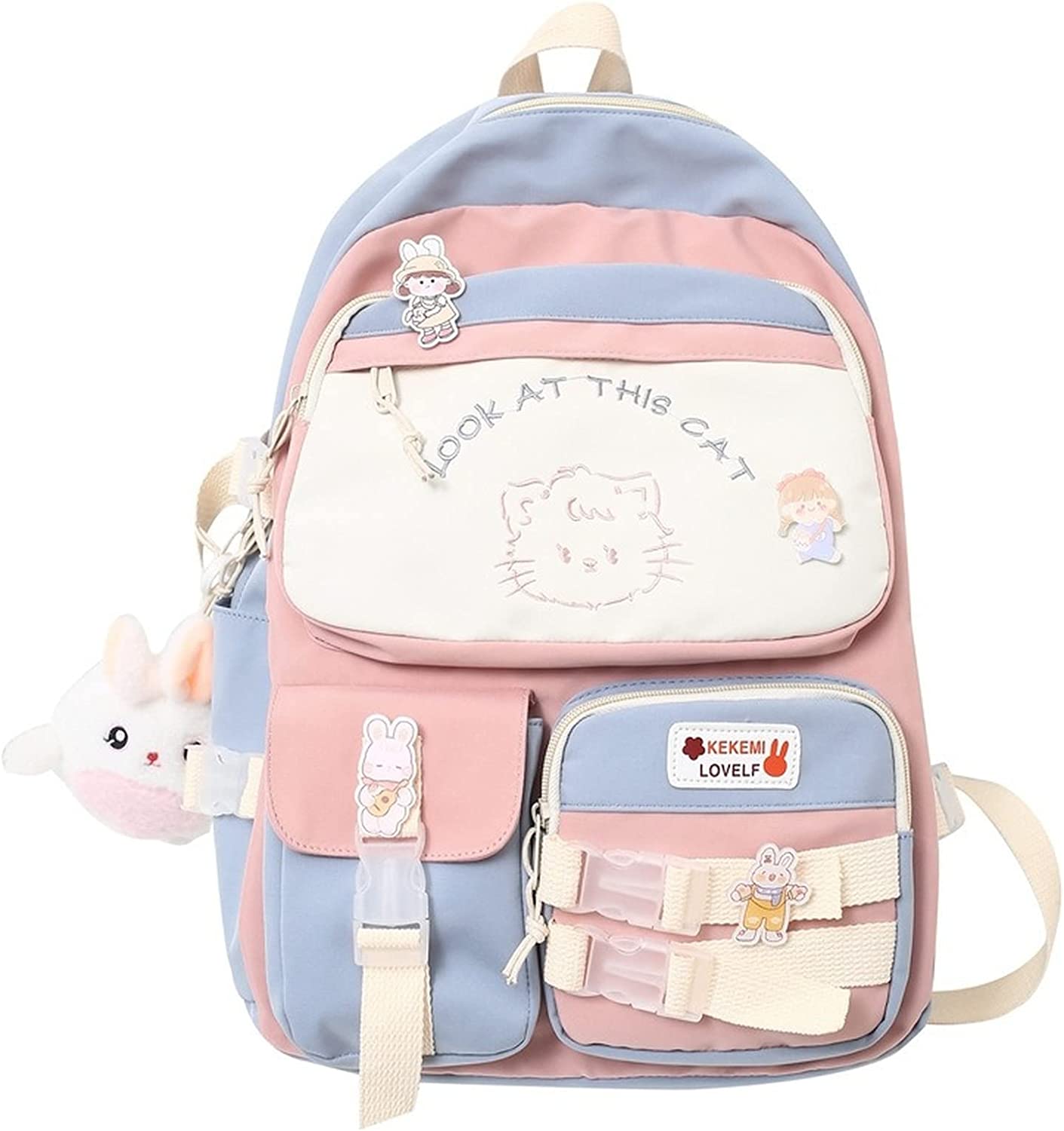 Kawaii Cute Cat Backpack with Bunny Pendant & Pins - Back To School ...
