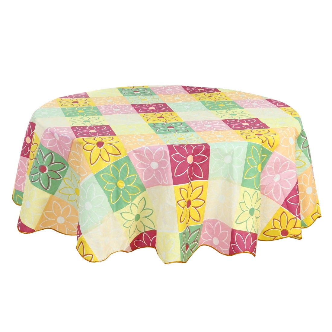 Unique Bargains Floral Round Vinyl Waterproof Tablecloth Pink and Green ...