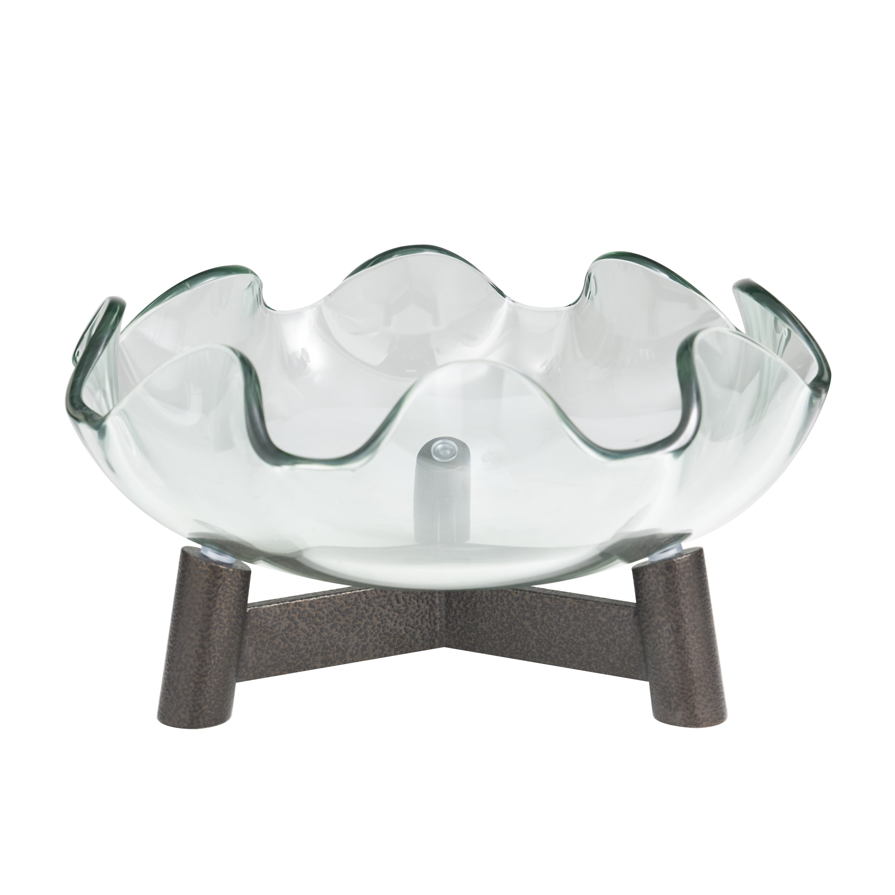 DecMode 15" x 9" Clear Glass Floral Inspired Serving Bowl with Bronze ...