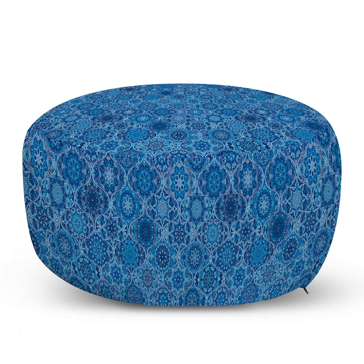 Mosaic Pouf Cover with Zipper, Traditional Flower Petals Scrolling ...