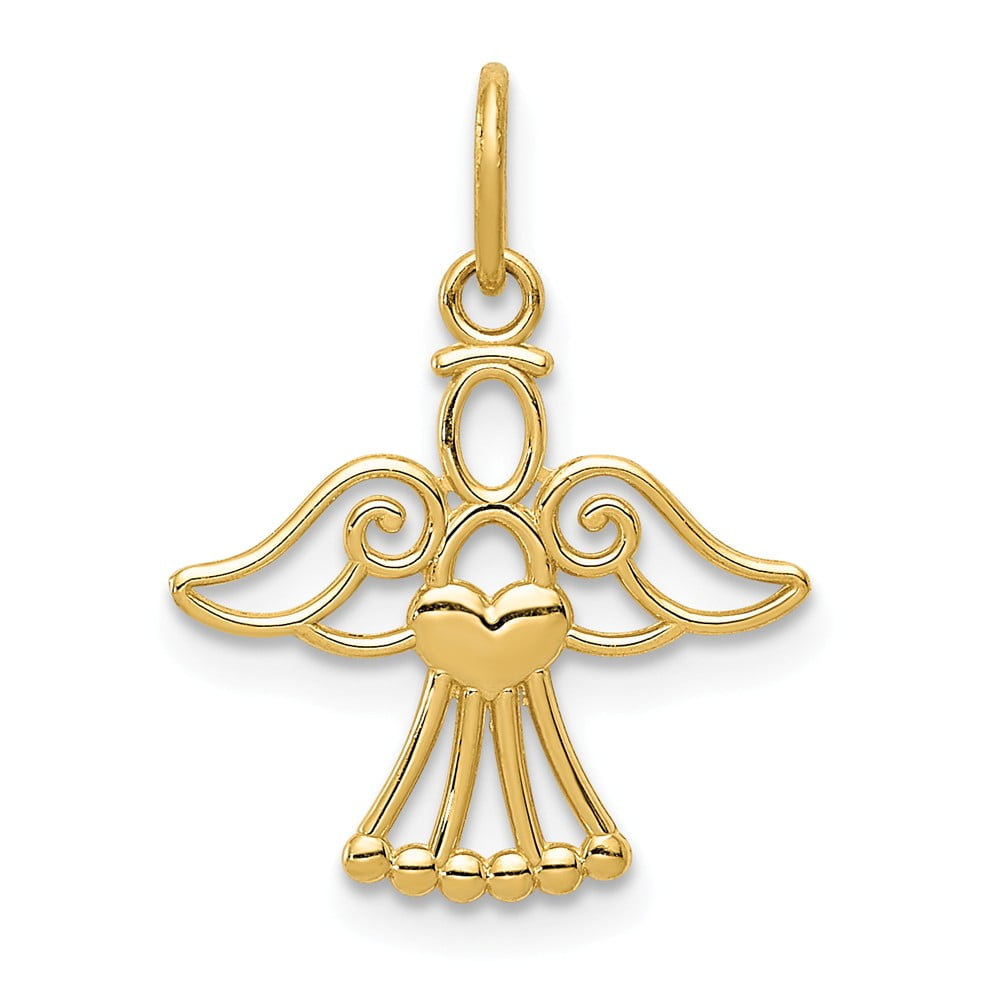 14k Yellow Gold Polished Small Angel w/Heart Pendant - Walmart.com