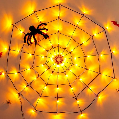Halloween Spider Web Lights with Black Spider,70 LED Waterproof Orange ...