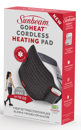 Sunbeam GoHeat Cordless Sunbeam Heating Pad for Back, Knee, and ...