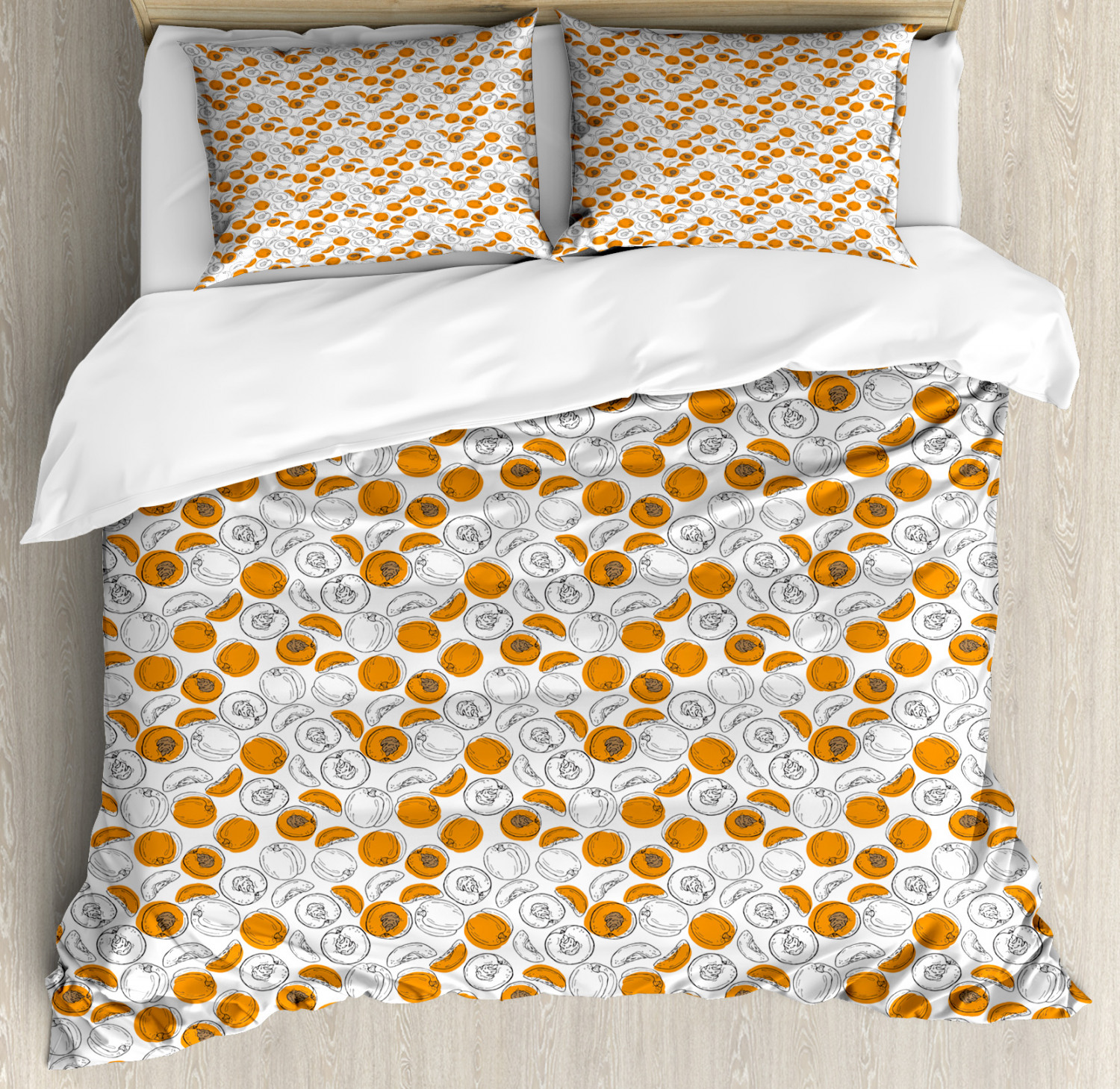 Peach Duvet Cover Set King Size, Hand-Drawn Silhouette Juicy Peach ...
