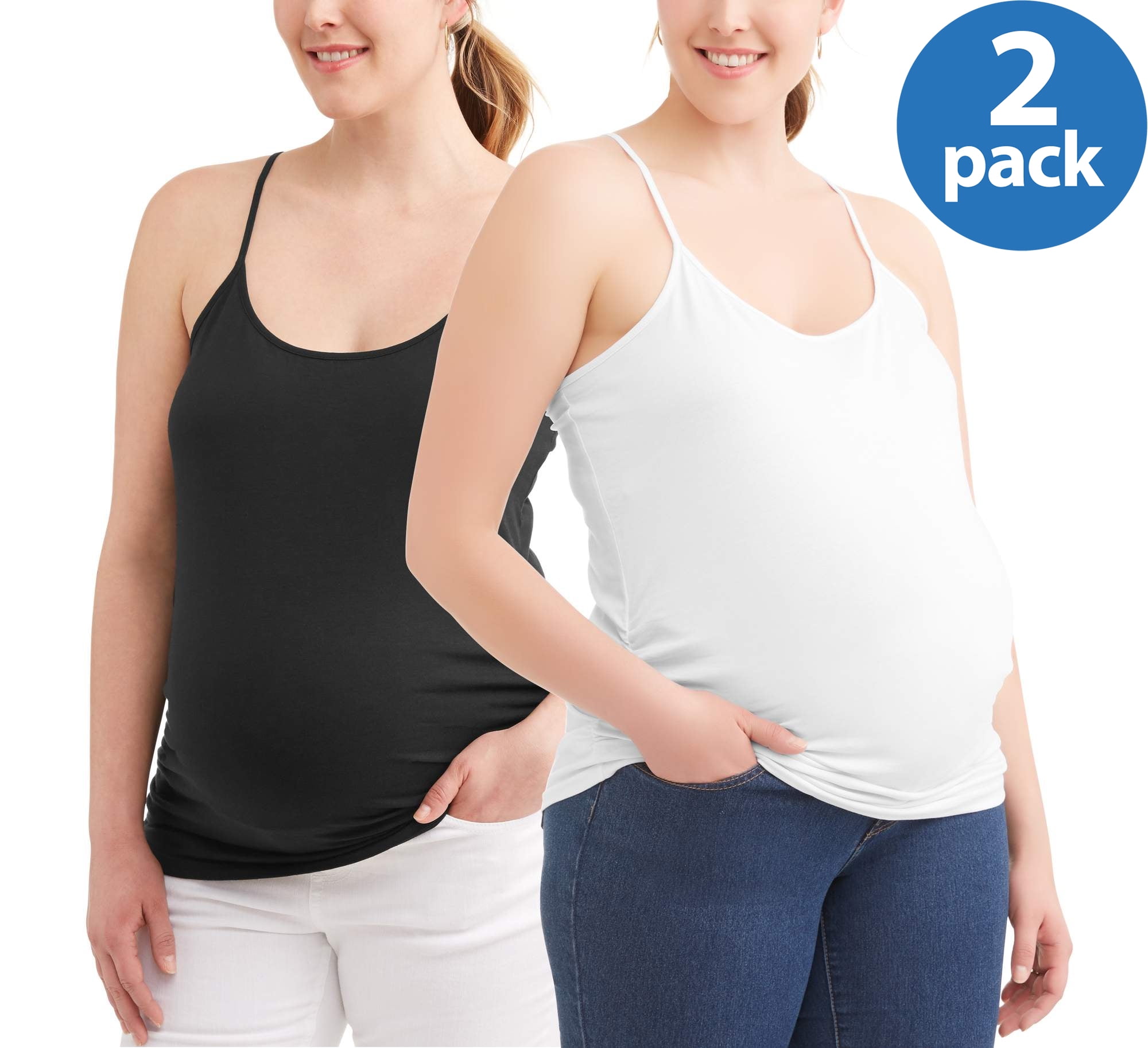Oh! Mamma Maternity Women's Basic Cami with Side Ruching, 2-Pack (Women ...