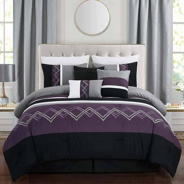 Chezmoi Collection 7-Piece Purple/Black/Gray/White Modern Stripe Zigzag ...