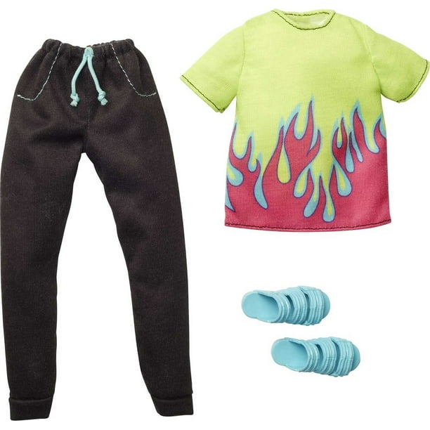 Barbie Fashions, Ken Doll Clothing with Neon Flame Shirt, Black Pants ...