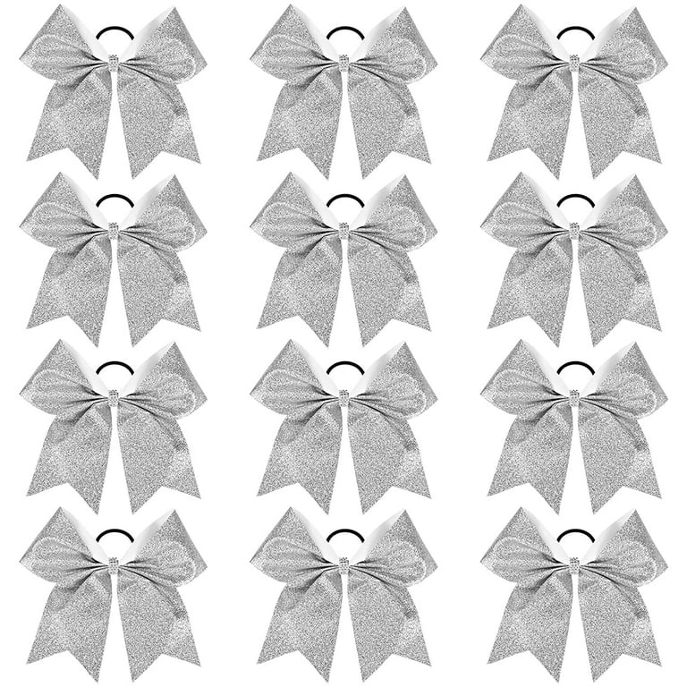 Rhinestone Silver Cheer Bows