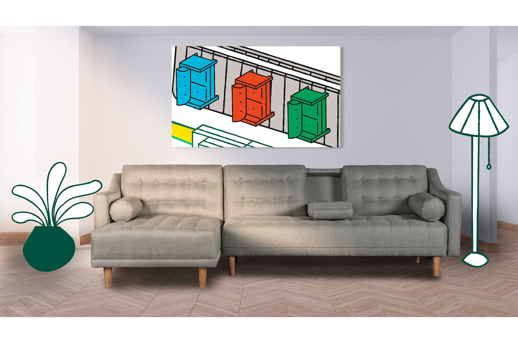 Sala Modular Sofá Cama De Lino Gris Claro Modelo Duomo Makora Reversible | Bodega Aurrera en línea