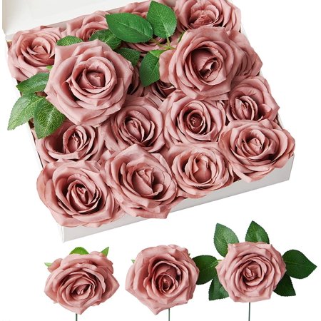 Dusty Rose Artificial Flowers Fake Roses Silk Roses 16Pcs Real Looking ...