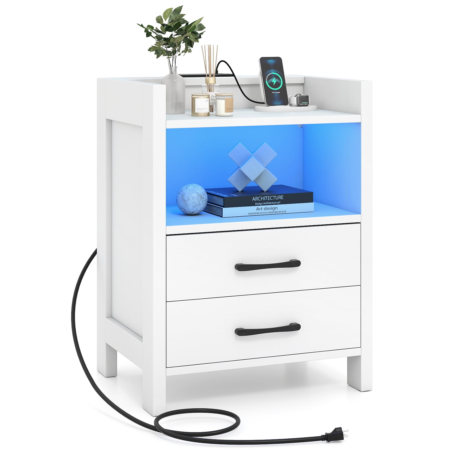 Click here for Gymax Nightstand W/ Led Lights & Charging Station... prices