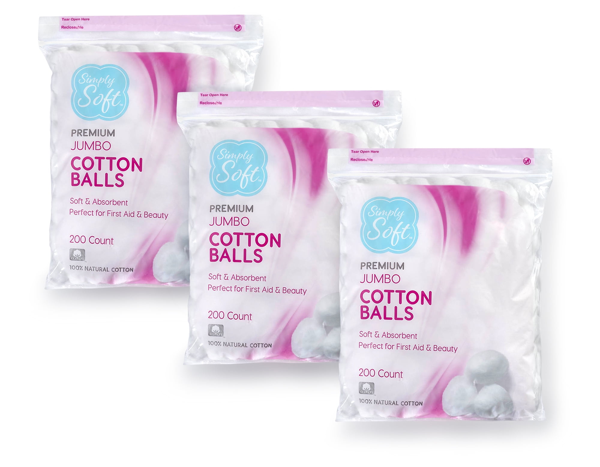 Simply Soft Premium Cotton Balls, 100% Pure Cotton, Absorbent, 200 ...