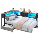 Mabor Twin Corner Bed Frame with 2 Drawers, RGB LED & Charging ...