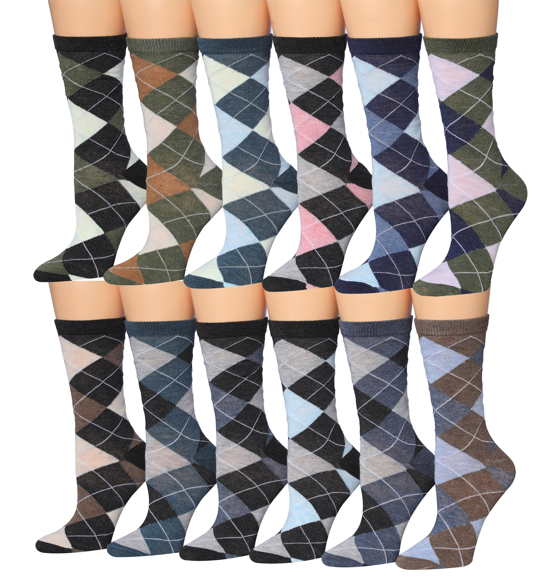 Colorfut Women's 12 Pairs Colorful Patterned Crew Socks WC100-AB ...
