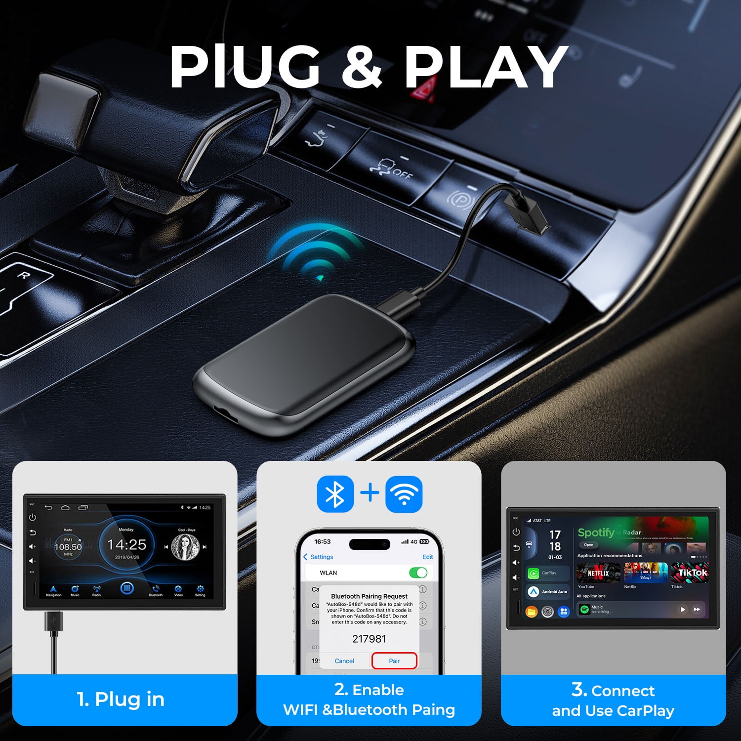 Wireless Carplay Adapter 2025 & Android Auto Wireless Adapter Car Play