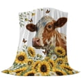 Cow Animal Fleece Throw Blanket Yellow Sunflower Farmhouse Daisy ...