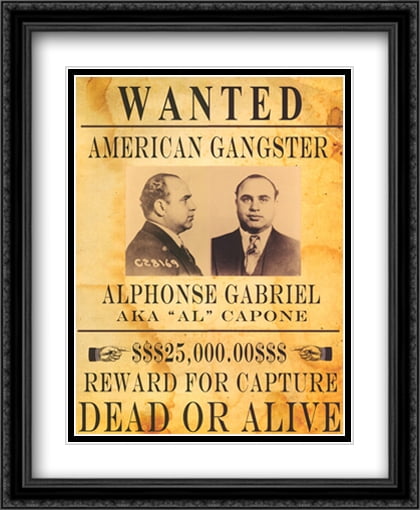 Al Capone Wanted Poster 2x Matted 22x28 Large Black Ornate Framed Art ...