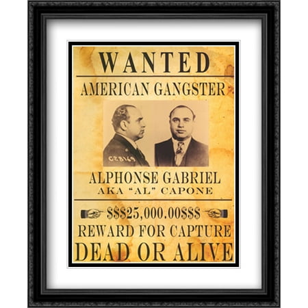 Al Capone Wanted Poster 2x Matted 22x28 Large Black Ornate Framed Art ...