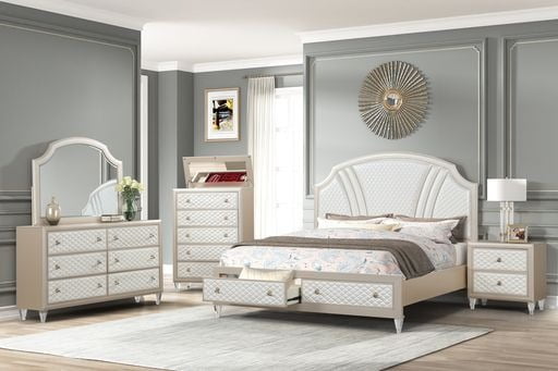 4 PC Bedroom Furniture Set with Nightstand Dresser and Mirror, Wood ...